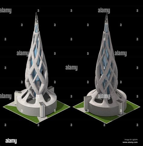 Futuristic Architecture For A Square Tiled Game Rendered In Dimetric Projection At 21 Pixel