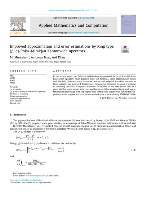 Pdf Improved Approximation And Error Estimations By King Type P Q Szász Mirakjan