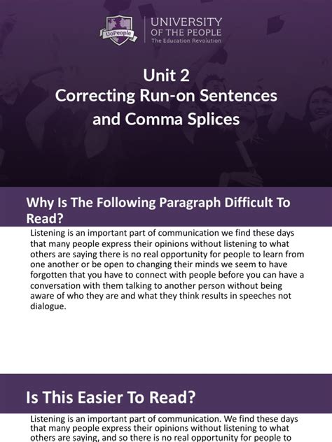 Engl 0008 Unit 2 Lesson Correcting Run On Sentences And Comma Splices