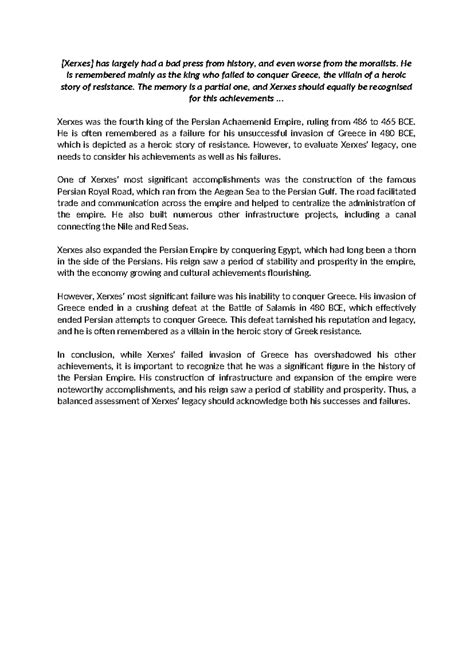 Ancient History 15 Marker Hw [xerxes] Has Largely Had A Bad Press From History And Even Worse