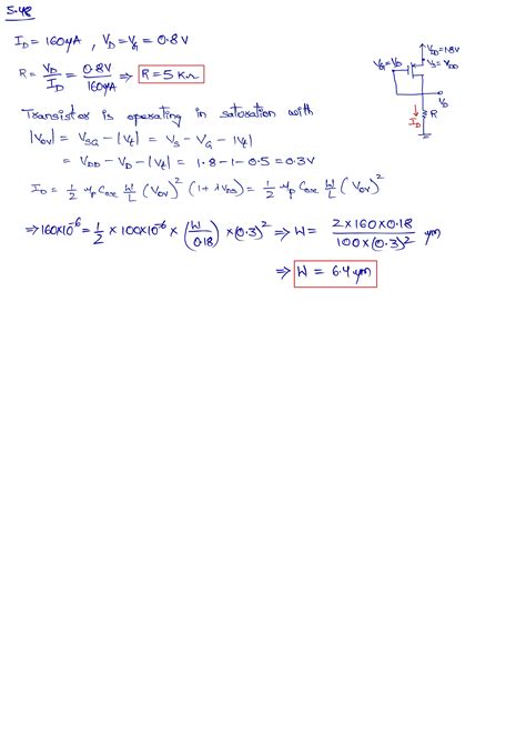 D5 48 The Pmos Transistor In The Circuit Of Fig P5 48 Has Vt −0 5 V μpcox 100 μa V2 L 0