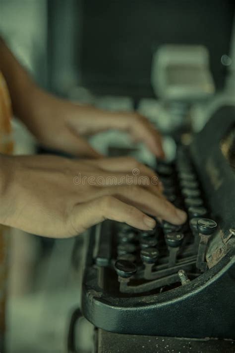 An Asian Woman Hands Typing On An Old Typing Machine Stock Image Image Of Printer Hands