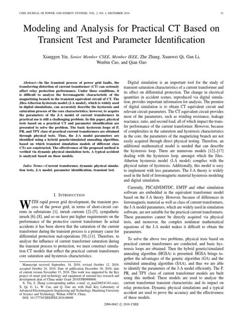 Modeling And Analysis Of Current Transformer Hysteresis Characteristics
