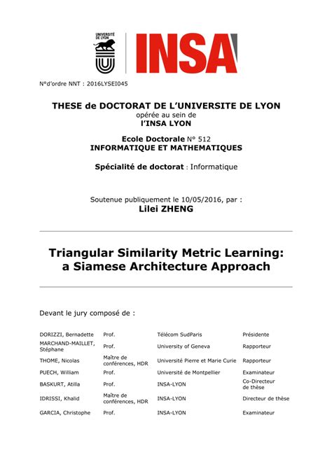 Pdf Triangular Similarity Metric Learning A Siamese Architecture Approach
