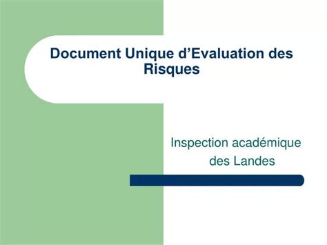 Ppt Document Unique Devaluation Des Risques Powerpoint Presentation