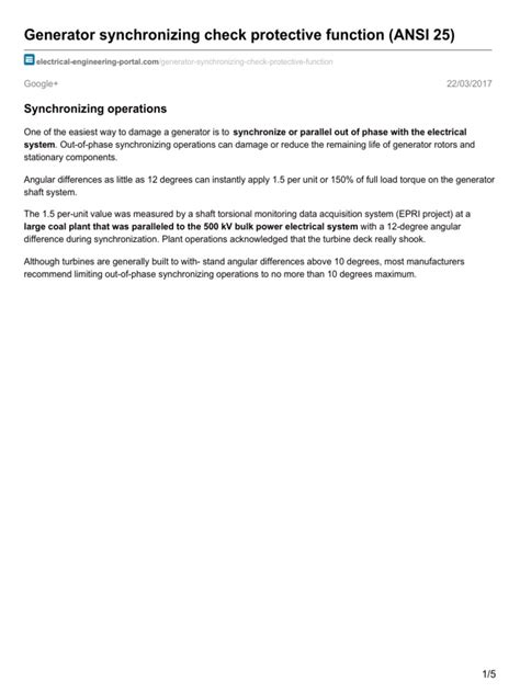 Generator Synchronizing Check Protective Function Ansi 25 Pdf Relay