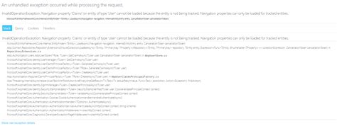 navigation property claims on entity of type user cannot be loaded