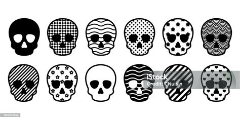 두개골 할로윈 아이콘 벡터 로고 일본 웨이브 해적 폴카 도트 스타 하트 스트라이프 캐릭터 만화 기호 낙서 일러스트 디자인 귀신에 대한 스톡 벡터 아트 및 기타 이미지