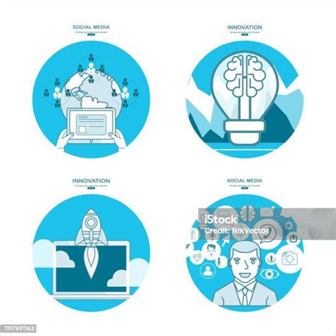 혁신 개념 창조적 인 아이디어 추상 인포 그래픽 소셜 미디어 플랫 디자인 모던 일러스트 컨셉 가벼운에 대한 스톡 벡터 아트 및