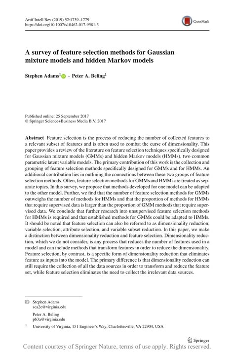 a survey of feature selection methods for gaussian mixture models and