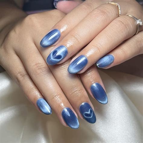 Blue Cat Eye Nail Art Manikur Kuku Mudah Warna Kuku