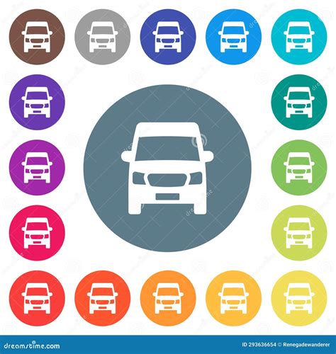 Van Front View Flat White Icons On Round Color Backgrounds Stock Vector Illustration Of Moving