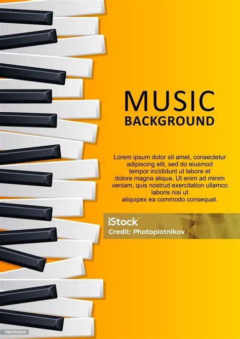 피아노 건반과 텍스트와 음악 노란색 배경입니다 그래픽 디자인 템플릿은 배경 배경 배너 브로셔 전단지 출판에 사용할 수 있습니다 음악 축제 포스터 템플릿입니다 벡터 피아노