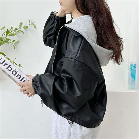 박시핏 레자 후드 탈부착 레더 숏자켓 집업 점퍼 루즈핏 3color