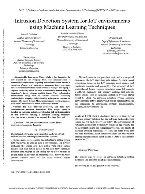 Intrusion Detection System For Iot Environments Using Machine Learning