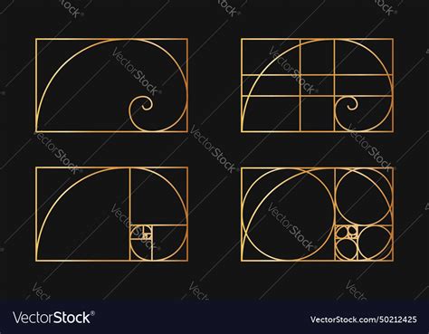Golden Ratio Templates Logarithmic Spirals Vector Image
