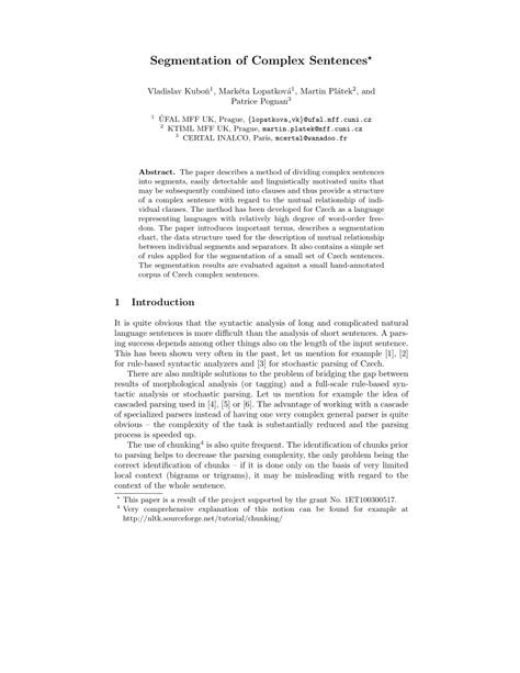 Pdf Segmentation Of Complex Sentences