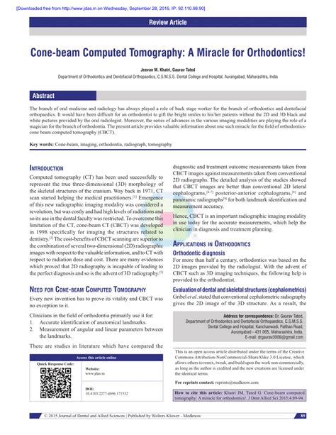 Pdf Cone Beam Computed Tomography A Miracle For Orthodontics