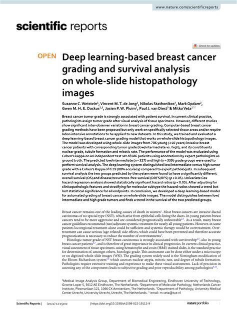 Pdf Deep Learning Based Breast Cancer Grading And Survival Analysis On Whole Slide