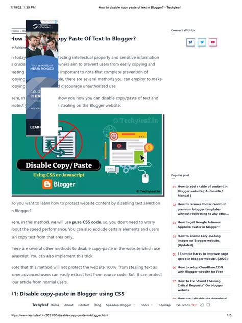How To Disable Copy Paste Of Text In Blogger Techyleaf Pdf Blog