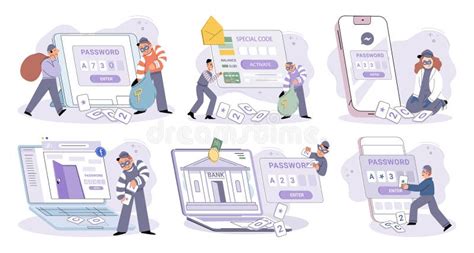 Hacker Activity Big Set Hacking Computer Phishing Account Cyber Attack On Personal Data Stock