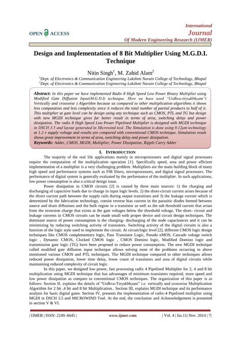 Pdf Design And Implementation Of 8 Bit Multiplier Using Mgdi Technique Dokumentips