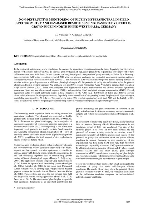 Pdf Non Destructive Monitoring Of Rice By Hyperspectral In Field Spectrometry And Uav Based