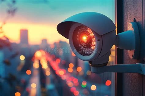 Monitoring Premises Security Camera Installed On Window With Bokeh Background Stock Illustration