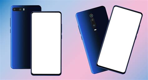 빈 프레임없는 화면과 두 개의 현대적인 스마트 폰 모형의 현실적인 세트 인포그래픽 또는 프레젠테이션용 템플릿입니다 벡터 일러스트레이션 3차원 형태에 대한 스톡 벡터 아트 및