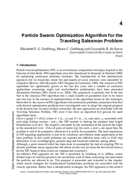 Pdf Particle Swarm Optimization Algorithm For Transportation Problems