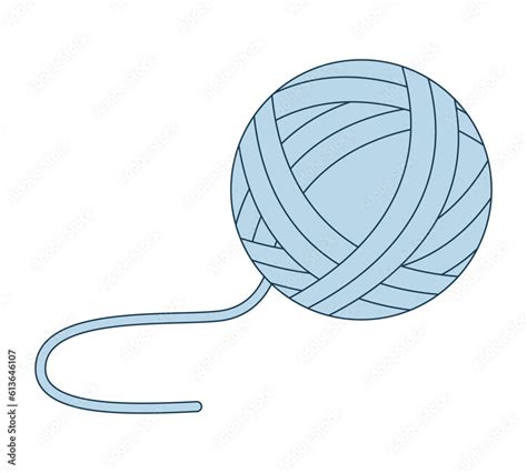 Woolen Ball With Thread Flat Line Color Isolated Vector Object Ball Of Yarn Handicraft