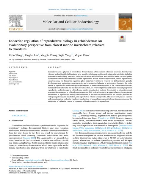 Pdf Endocrine Regulation Of Reproductive Biology In Echinoderms An Evolutionary Perspective