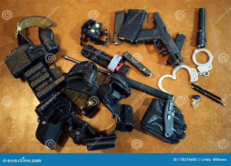 Everyday Law Enforcement Gear And Duty Belt Editorial Image Image Of