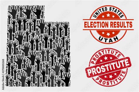 Vote Utah State Map And Seal Stamps Red Rounded Prostitute Grunge Seal Black Utah State Map