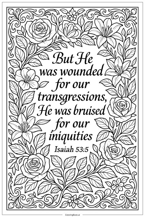 Elegant Isaiah 53 5 Typography With Floral Frame Coloring Page Free
