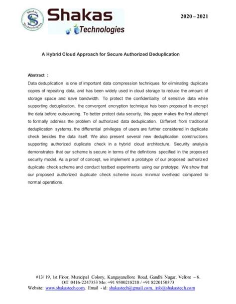A Hybrid Cloud Approach For Secure Authorized Deduplication Pdf