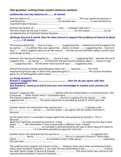 Edexcel Igcse History Usa 1919 1941 Writing Frame Teaching Resources