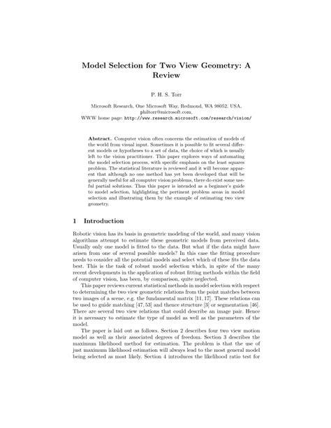 Pdf Model Selection For Two View Geometrya Review