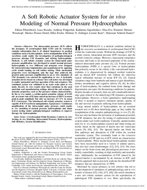 Pdf A Soft Robotic Actuator System For In Vivo Modeling Of Normal Pressure Hydrocephalus