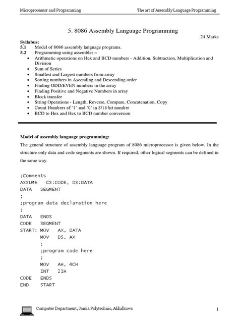 5 8086 Assembly Language Programming Pdf Assembly Language Computer Programming
