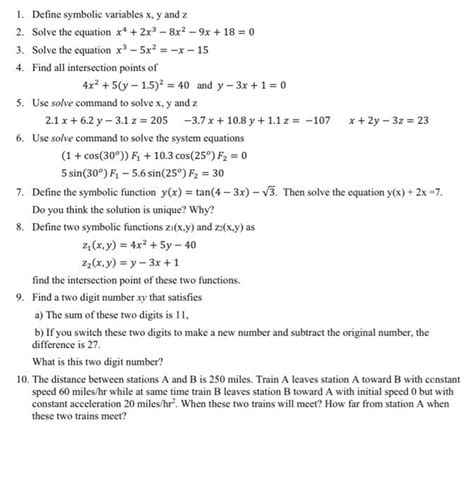 Solved 1 Define Symbolic Variables X Y And Z 2 Solve The