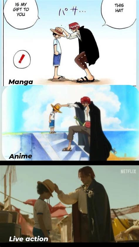Shanks Giving The Straw Hat To Luffy Comparison Ronepiece