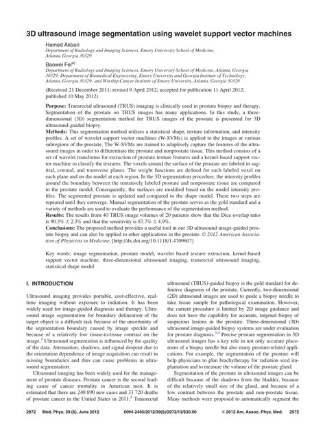 Pdf 3d Ultrasound Image Segmentation Using Wavelet Support Vector