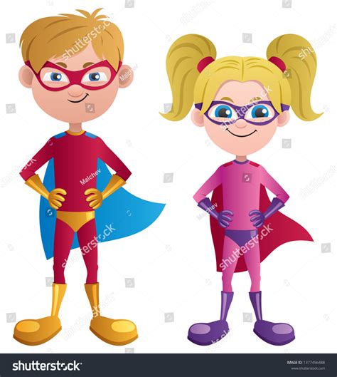 Illustration Caucasian Super Boy Super Girl Stock Vector Royalty Free