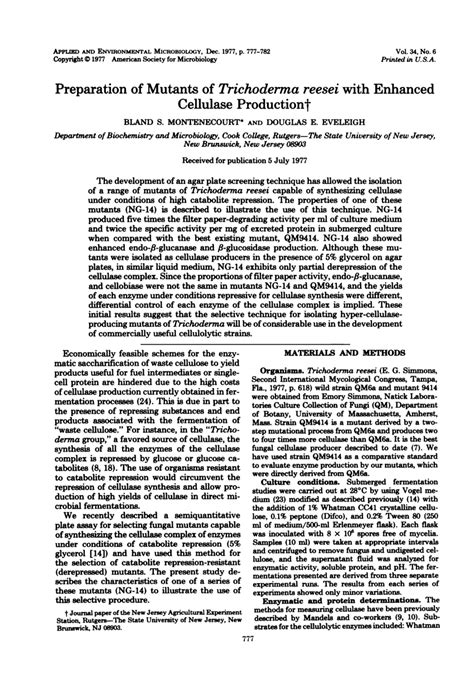 Pdf Preparation Of Mutants Of Trichoderma Reesei With Enhanced