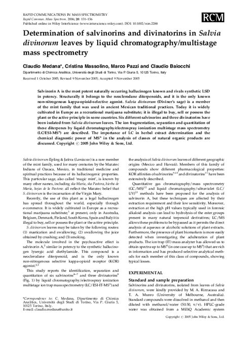 Pdf Determination Of Salvinorins And Divinatorins In Salvia Divinorum