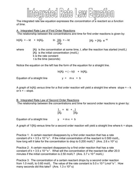 Integrated Rate Law Equations Chemical Kinetics
