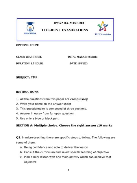 Pre Primary Tmp Exam T2 2023 Pdf Language Development Cognition