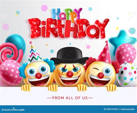 Birthday Greeting Clowns Vector Design Happy Birthday Typography Text