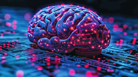 Futuristic Artificial Intelligence Brain With Neural Networks And Circuitry Stock Illustration
